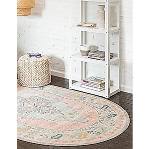 Unique Loom Whitney Collection Southwestern Geometric Area Rug (5' 0 x 8' 0 Oval, Powder Pink)