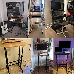 sogesfurniture Mobile Standing Desk Laptop Workstation on Wheels, Adjustable Computer Desk for Standing or Sitting, Black 101-BK