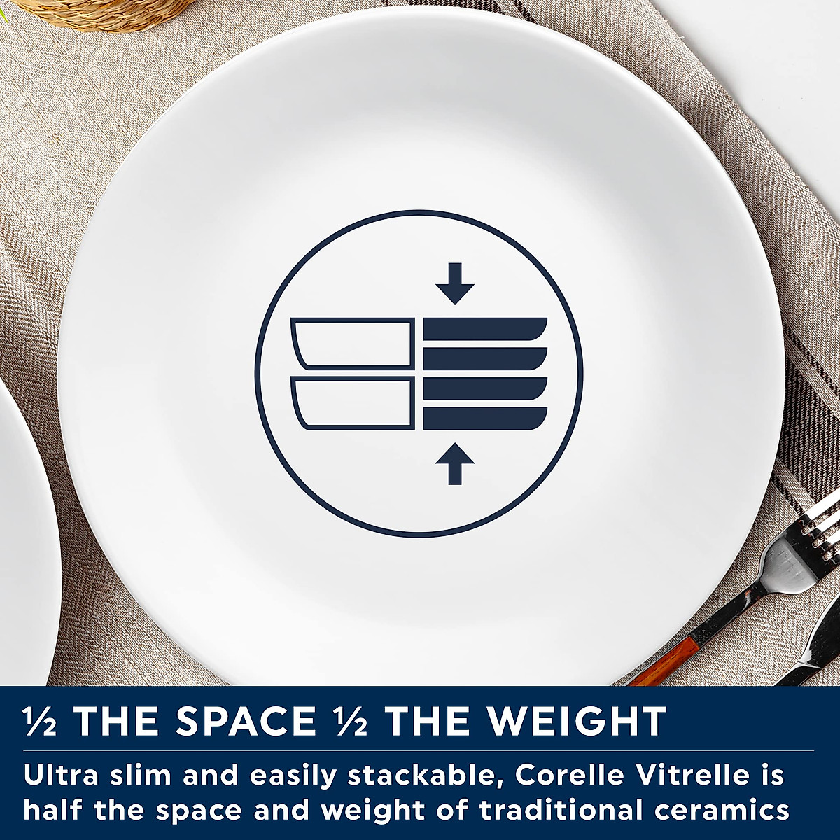 Corelle Vitrelle 12-Piece Glass Dinnerware Set Service for 4, 10.25" Dinner Plates, 8.5" Salad Plates, 18-Oz Soup Cereal Bowls, Cobalt Circles