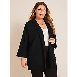 WDIRARA Women's Plus Size Long Sleeve Blazer Casual Open Front Cardigan Jacket Black 3XL