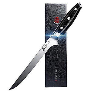 TUO Boning Knife - 7 inch Fillet Knife Flexible Kitchen Knives - German HC Steel Blade for Poultry and Fillet Fish - Full Tang Pakkawood Handle - BLACK HAWK SERIES with Gift Box