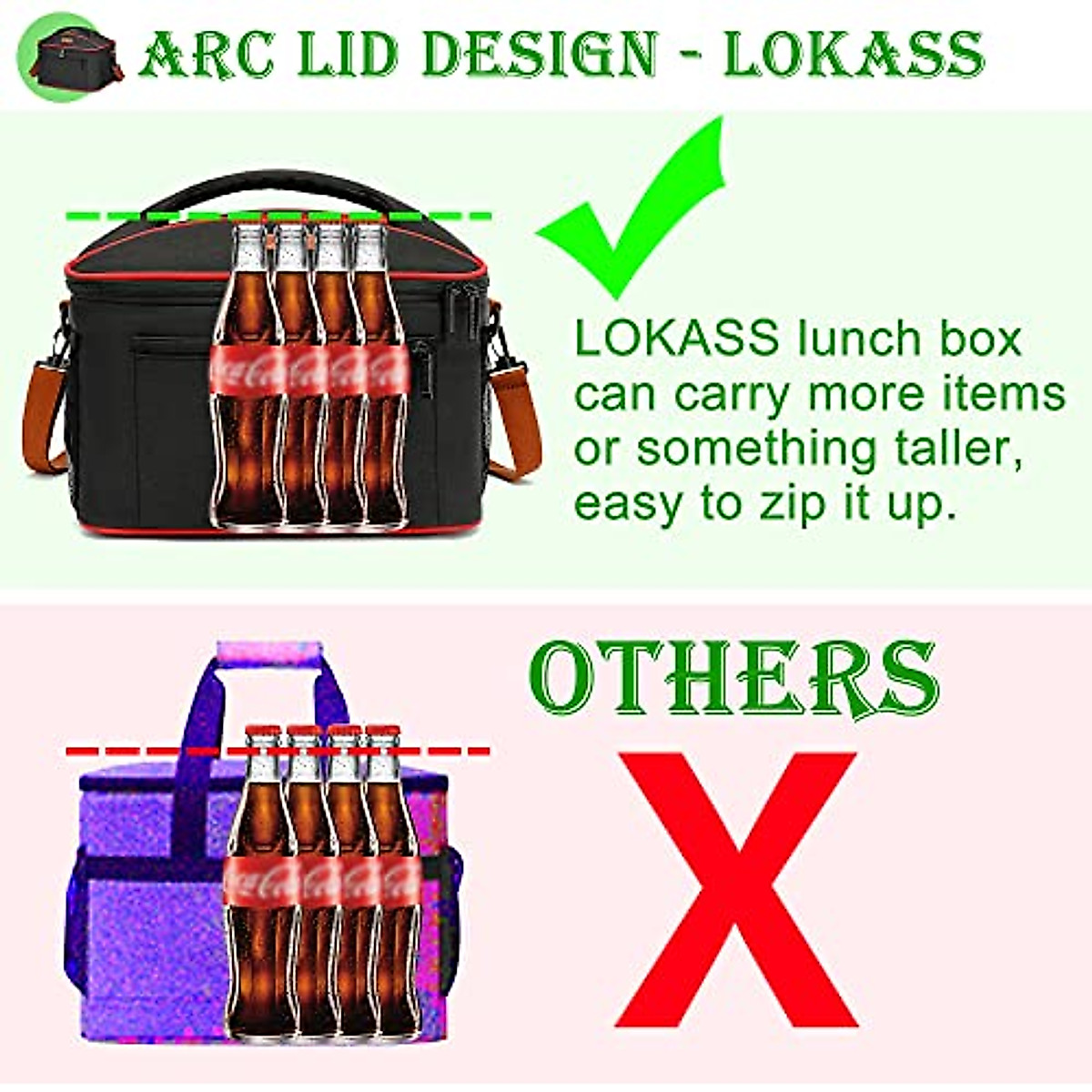 LOKASS Lunch Box Insulated Lunch Bag Leakproof Cooler Bag Large Drinks Holder Wide-Open Snacks Organizer with Shoulder Strap for Men Women Adult Work School Picnic Beach Camping Hiking, Black(16L)