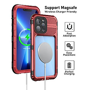WIFORT iPhone 13 Pro Max Waterproof Metal Case - Built-in [Screen Protector][15FT Military Grade Shockproof][IP68 Water Proof], Full Body Aluminum Protective Dropproof Cover, 6.7" Red