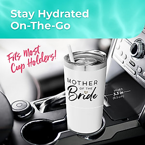 SassyCups Mother of the Bride Cup | Vacuum Insulated Stainless Steel Tumbler for Bride's Mom | Engagement Announcement | Travel Mug for Bride's Mother | Bridal Party (22 Ounce, White)