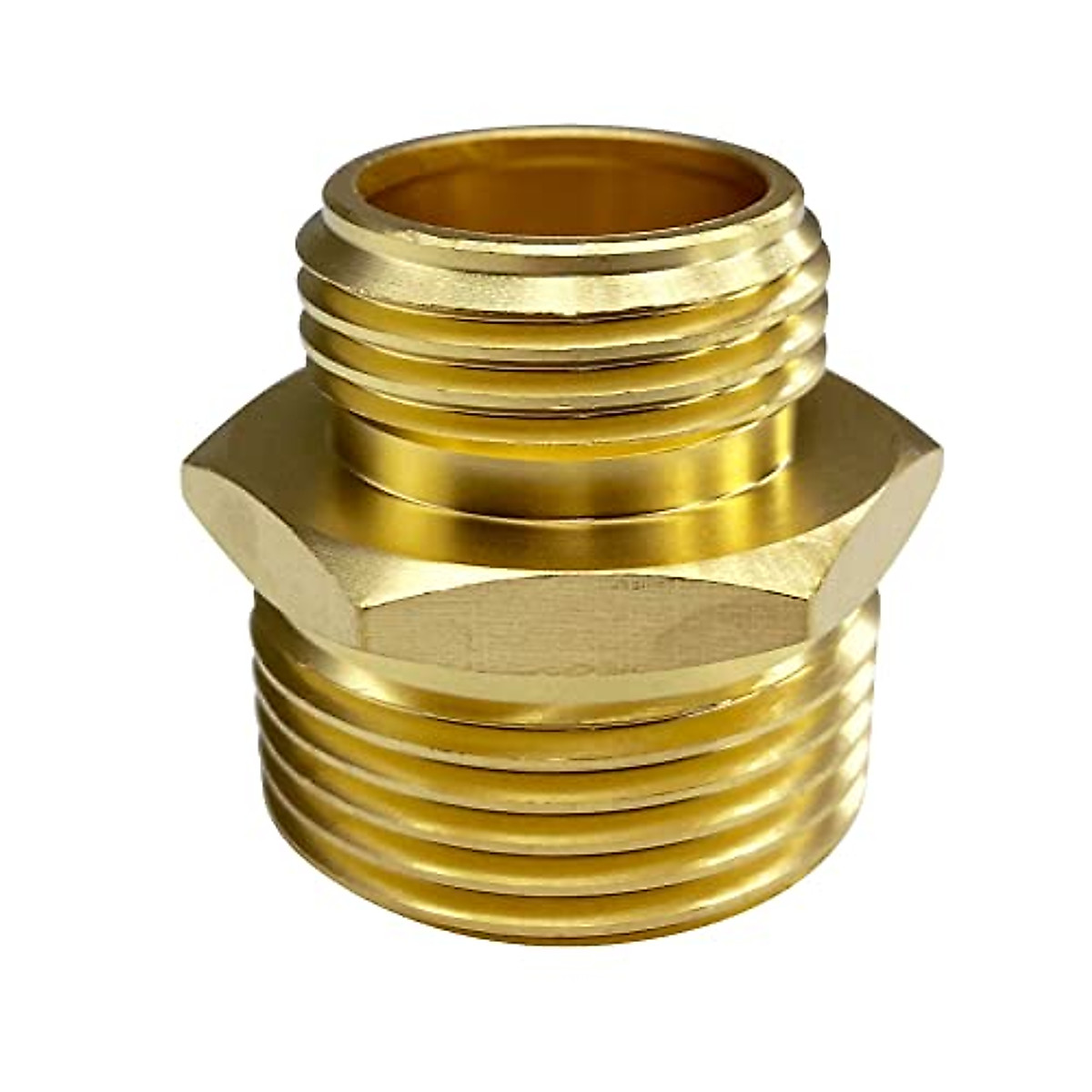 GESHATEN 3/4” GHT Male x 1” NPT Male Connector, Brass Garden Hose Fitting, Adapter, Industrial Metal Brass Garden Hose to Pipe Fittings Connect (2 Pack)