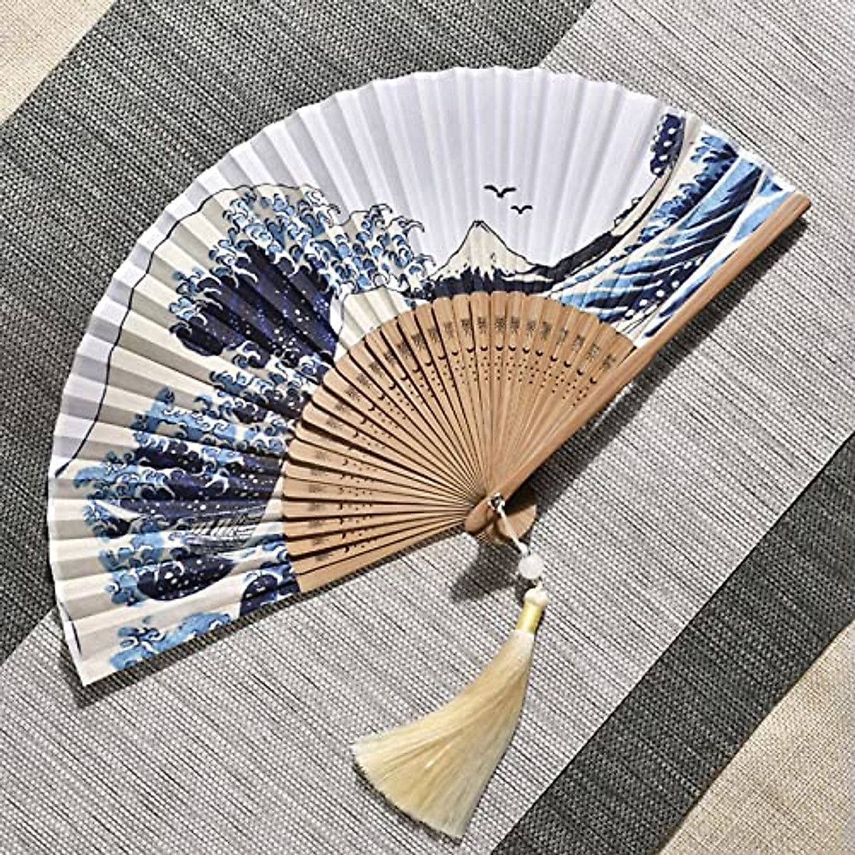 Fringed Folding Fan Hand Fan Pocket Fan Retro Bamboo Handle Fan Wedding Summer Party Dancing Cosplay Vintage Style