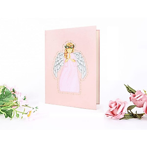 3d Guardian Angel Pop Up Card, Praying Angel Pop Up Card, Birthday Pop Up Card, 3D Angel Card for Sympathy, Christmas, Recovery, Get Well Soon, Spiritual, Baptism, Holy Communion, Pink, X20