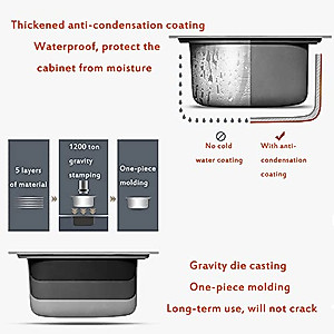 Single Bowl Prep Kitchen Sink, 24x17in, 25x17in, 26x18in, 29x18in Drop-in Stainless Steel Sink for Garage Restaurant Bar, with Drain and Faucet (Color : Hot and Cold Water Faucet, Size : 24x17in)