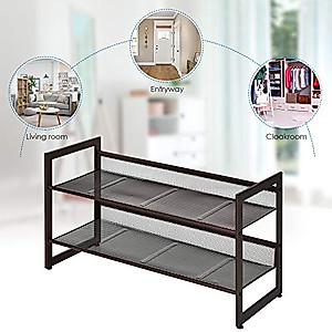 Tangkula 2-Tier Metal Shoe Rack, Stackable Flat & Slant Adjustable Shoe Storage Stand, Space Saving Shoes Shelf, Freestanding Shoes Rack Organizer for Entryway, Hallway