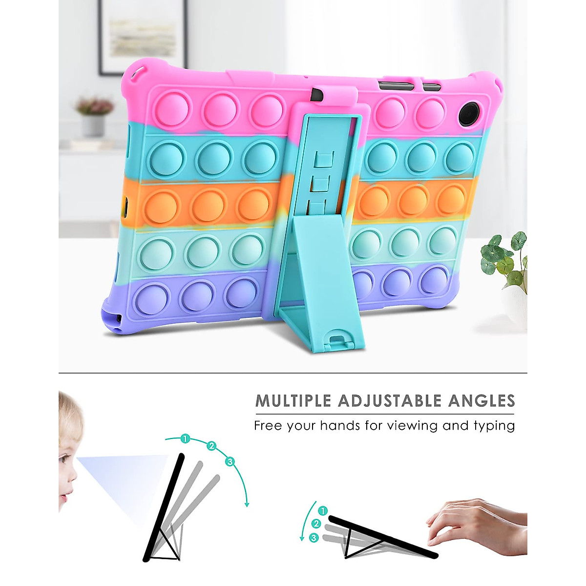 DETUOSI Silicone Case for Samsung Galaxy Tab A8 10.5 inch 2022 Release, Galaxy Tab A8 10.5 Protective Case with Strap & Stylus Pen, Lightweight Slim Cover for SM-X200/X205, Dazzling Pink