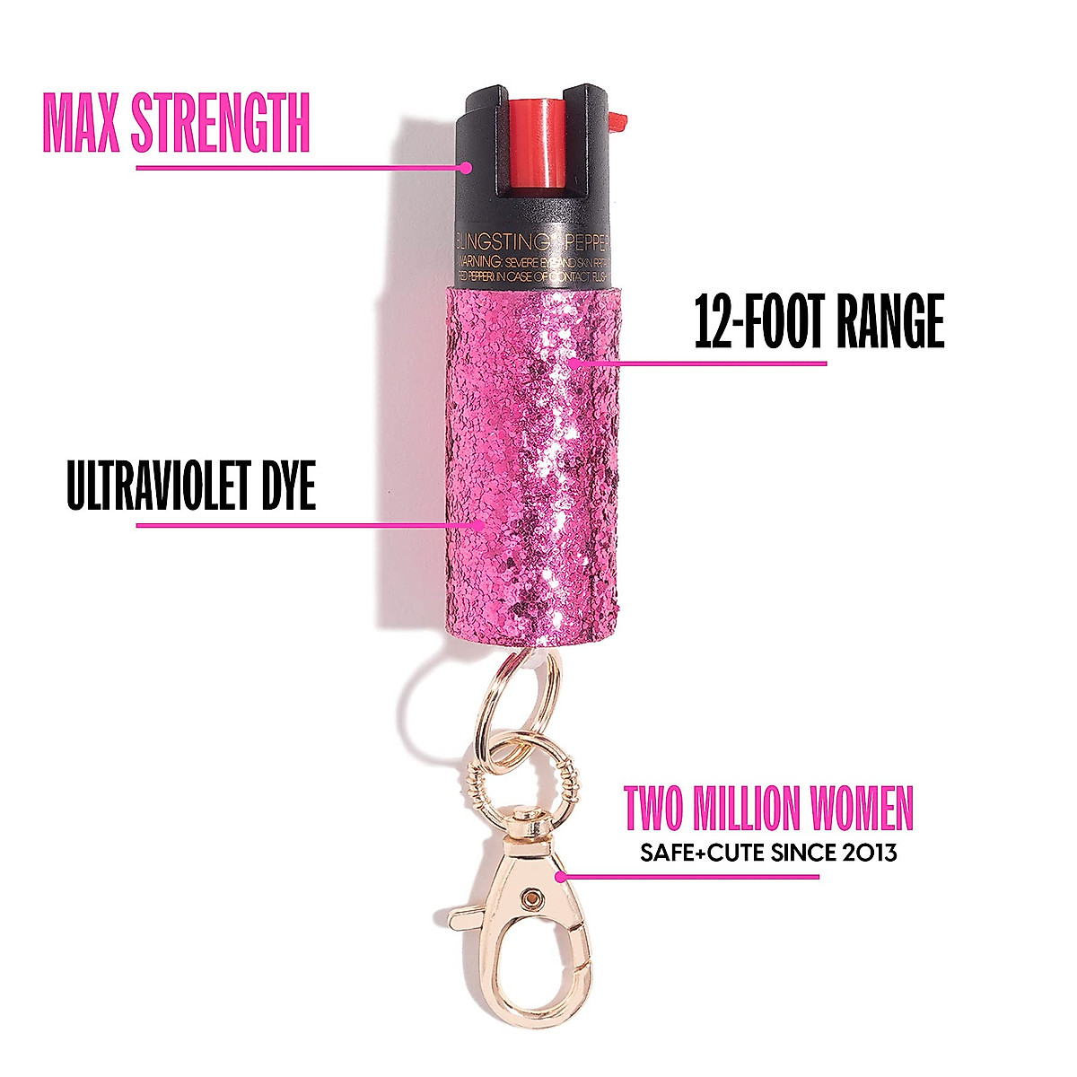 super-cute pepper spray Keychain for Women Professional Grade Maximum Strength OC Formula 1.4 Major Capsaicinoids 10-12 Ft Effective Range Accurate Stream Self-Defense Accessory Designed for Women