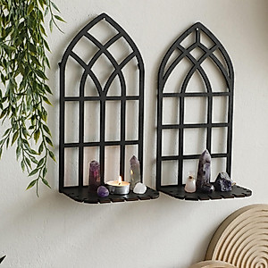 Vintage Hollowed Window Frame Wall Shelf Wood Black Crystal Display Stand Plant Holder Hanging Shelves For Home Decors