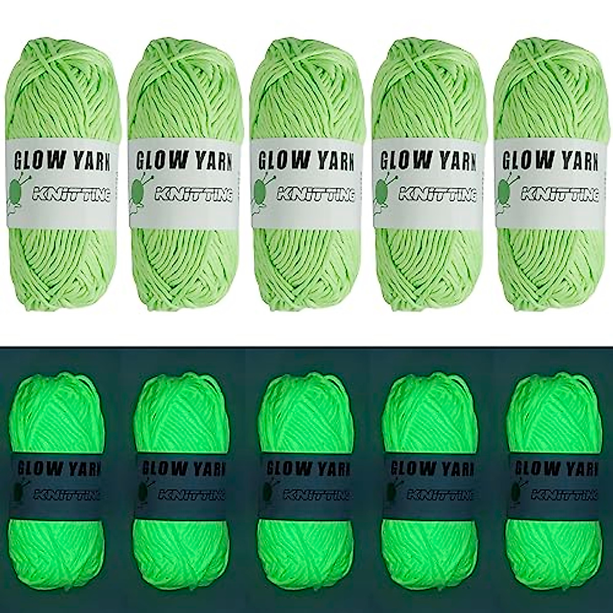 5 Rolls Glow in The Dark Yarn, Luminous Crochet Yarn for Halloween Crocheting, 174 ft Luminous DIY Knitting Yarn, Glow in The Dark Yarn for DIY Arts Crafts Crocheting Sewing Home Decoration (Green)