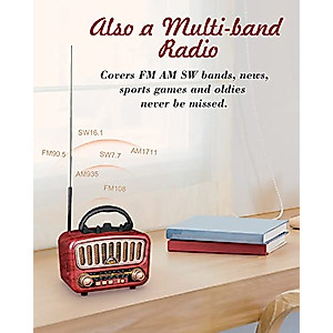 【2023 Newest】 PRUNUS J-180 Vintage Retro Radio Bluetooth Speaker with Best Sound, Portable AM FM Radio with Loud Volume, Bluetooth 5.0 Wireless Connection, TF Card & MP3 Player, Rechargeable Speaker