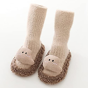 Lykmera Autumn Winter Children Toddler Boys Girls Socks Shoes Non Slip Plush Warm Comfortable Cartoon Socks Shoes Slippers (B, 6-12 Months)
