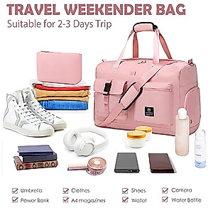 MYHOZEE Travel Duffle Bag for Women, Weekender Overnight Bags Sports Yoga Gym Bag Dry Wet Separated With Shoe Compartment, Waterproof Handbag for Swimming Travel Hospital Pink