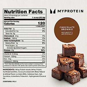Myprotein Impact Whey Protein Isolate, 2.2 Lbs (30 Servings) Chocolate Brownie, 25g Protein & 6g BCAA Per Serving, Gluten-Free, Protein Shake for Muscle Strength & Recovery