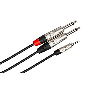 Hosa HMP-006Y REAN 3.5 mm TRS to Dual 1/4 inch TS Pro Stereo Breakout Cable, 6 Feet Cable Length, 24 AWG Oxygen-Free Copper (OFC) Conductors for Enhanced Signal Clarity