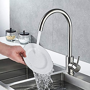 Kohonby Single Handle High Arc Kitchen Faucet Stainless Steel Brushed Nickel,Commercial Single Hole Kitchen Sink Faucet,Modern One Hole Bar Sink Faucet
