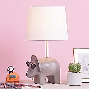Maxax Dinosaur Desk Lamp, Grey Dinosaur Bedside Table Lamp with White Shade, Nightstands
