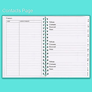 Nokingo Spiral Password Book with Alphabetical Tabs - 5x7 inch Password Organizer with A-Z Tabs for Internet Login, Website, Username, Password. Password Keeper for Home or Office, PU Cover, Teal