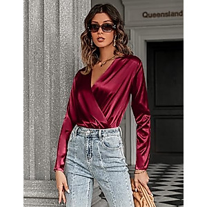 Chigant Body Suits Women Clothing Satin Long Sleeve Bodysuit for Women Leotard Blouse