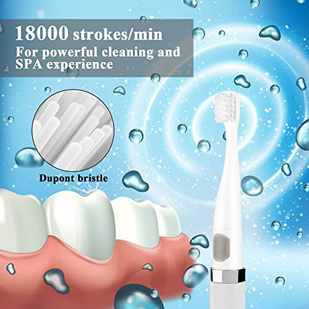 Meafeng Travel Electric Toothbrush with 2 Brush Head 2 Modes Waterproof Sonic Toothbrush by Battery Powered Portable Mini Design for Daily Oral Care Business Travelling and Holiday Use (White)