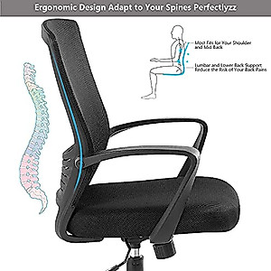 Ergonomic Mesh Office Chair, Home Office Desk Chairs with Adjustable Backrest, High Back Computer Desk Chair with Adjustable Headrest and Flip-Up Arms, Swivel Task Chair (Black)