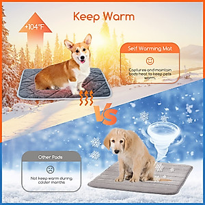 Nobleza Self Warming Pet Pad, Super Soft Plush Dog Crate Pad for Travel or Home, Washable Anti-Slip Kennel Mat for Large Medium Small Dogs and Cats, 45" × 28" Grey