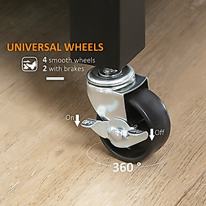 HOMCOM Kitchen Island Cart, Rolling Kitchen Island with Storage Shelf, Solid Wood Top, Drawer, for Dining Room, Black