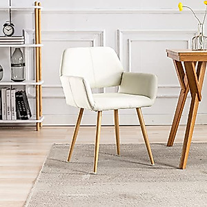 KCC Dining Chair 1 Piece, Upholstered Fabric Desk Chairs Small Armchair, Leisure Modern Living Room Accent Chairs with Metal Tube Legs for Kitchen, Dining Room, Guest Room Bedroom, Beige
