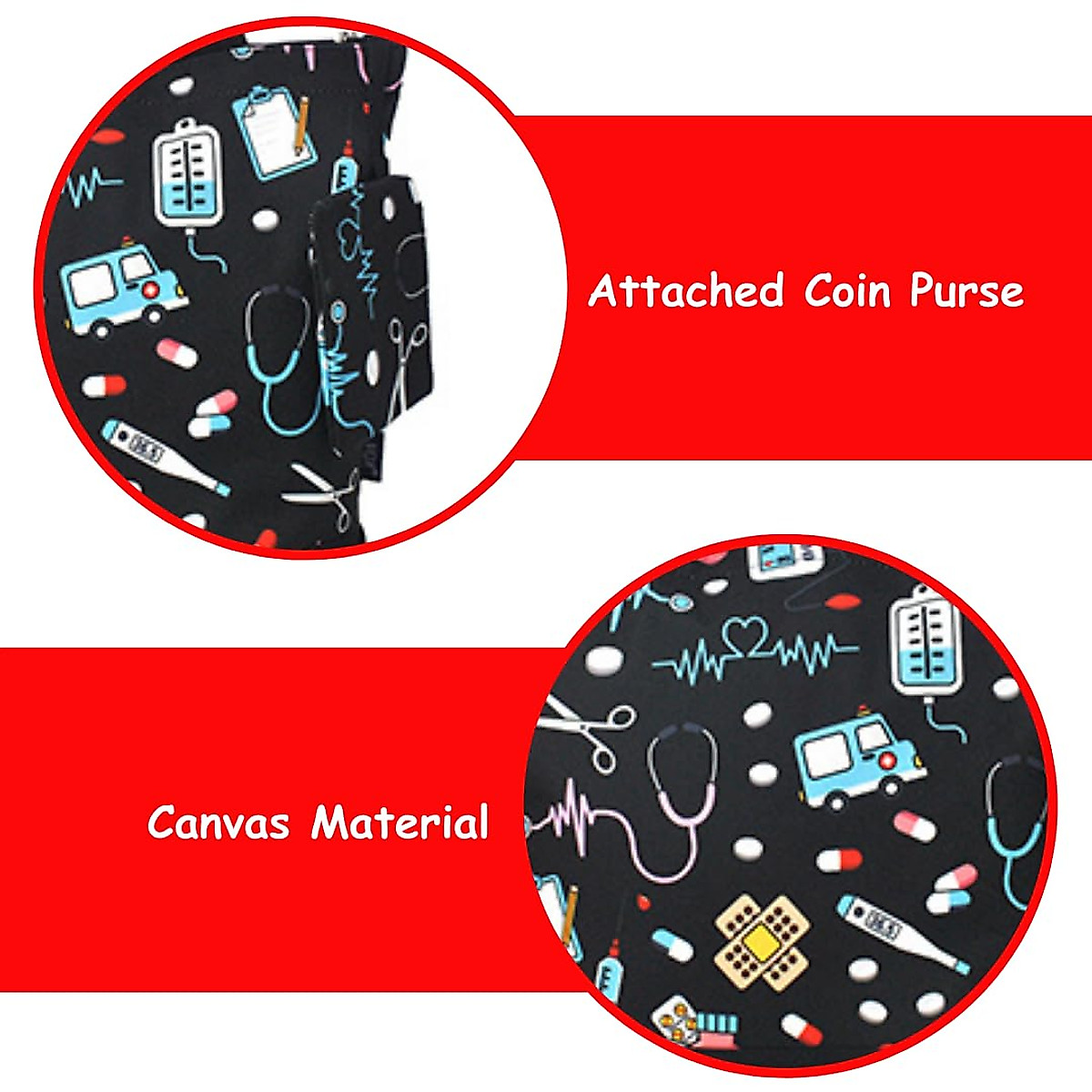 NGIL Medium Top Zipper Closure Canvas Tote Bag with Attached Matching Coin Purse For Moms and Nurses (Nurse Print-Black)