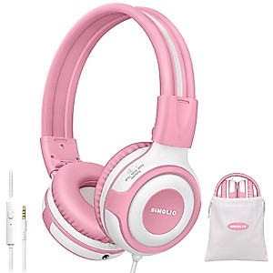 SIMOLIO Wired Headphones for Kids with Mic & Share Port, 75dB/85dB/94dB Volume Limit Children Headphone with Portable Bag for School/Travel, Sturdy Headband, Stereo Sound, Tangle-Free Cord (SM-903P)