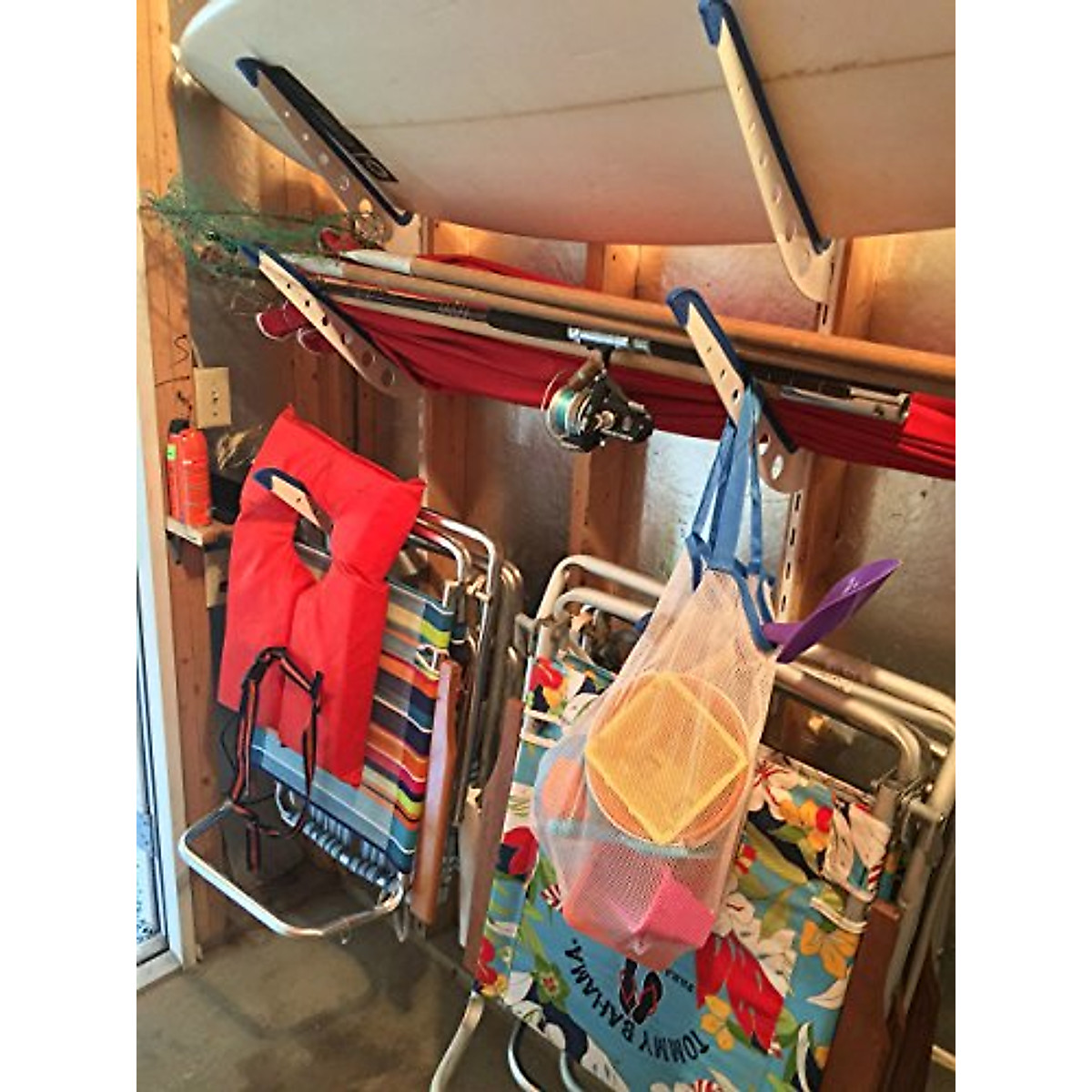 StoreYourBoard Beach Chair and Umbrella Wall Storage Rack, Metal Adjustable 4 Level Beach Gear Hanger, Garage and Home Organizer