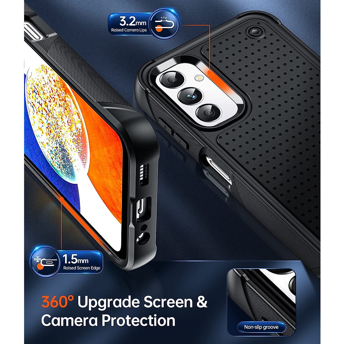 LeYi for Samsung Galaxy A14-5G Case: Samsung A14 Case with [2 Pack] Screen Protectors, Shockproof Dual Layer Protective Hard PC Textured Back & Soft Bumper Cell Case Cover for Galaxy A14 5G, Black