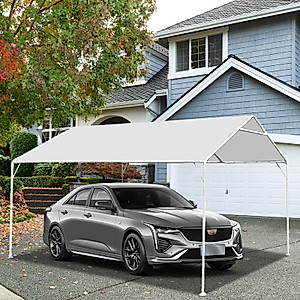 Eunika 10 x 20 Ft Carport Replacement Canopy Cover Garage Car Top Tent 180G PE Fabric Shelter Tarp Tent with 50 Ball Bungee Cords, Waterproof & UV Protected (Only Cover, Frame Not Include), White
