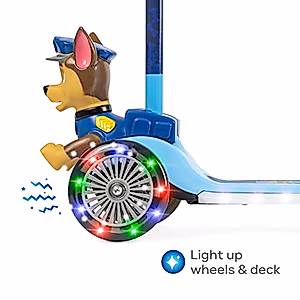 Paw Patrol Chase Kick Scooter for Kids, Self-Balancing 3 Wheeled Light Up Scooter with Extra Wide Anti-Slip Deck, Rear Brake, Lean to Steer, Lightweight Design, for Kids 3 and up, 75 LB Limit