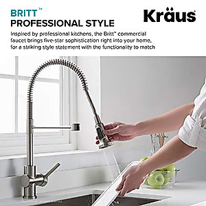 KRAUS Britt Commercial Style Kitchen Faucet and Purita Water Filter Faucet Combo in Spot Free Stainless Steel, KPF-1690-FF-100SFS