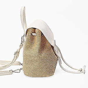 Hoce Straw Backpack Purse Mini Drawstring Flap Backpack for Women Beach (White)