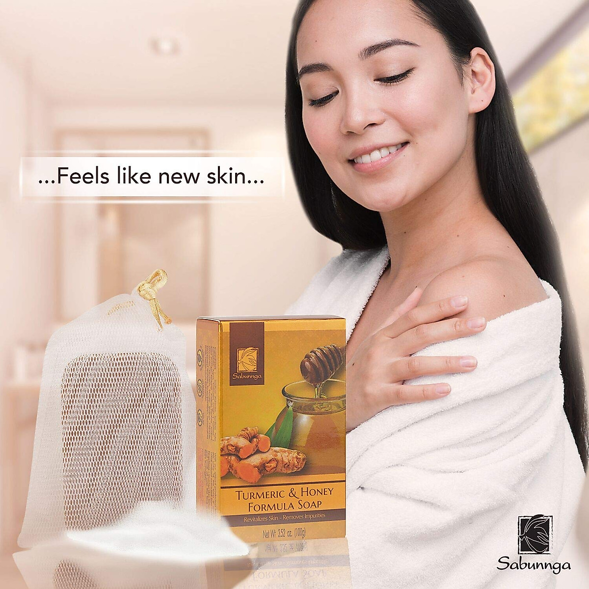 Sabunnga Turmeric Soap Bar - Natural Turmeric Soaps Honey , PH Balance Bars For Face & Body , Fade Dark Spots Gentle Exfoliating