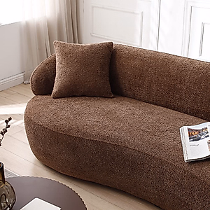 Curved Sofa Couch, 86.6" 3-Seater Modern Boucle Sectional Sofa Couch, Comfy Cloud Upholstered 3 Seat Leisure Cushion Sofa with Pillows for Living Room, Bedroom, Office, Apartment,Brown