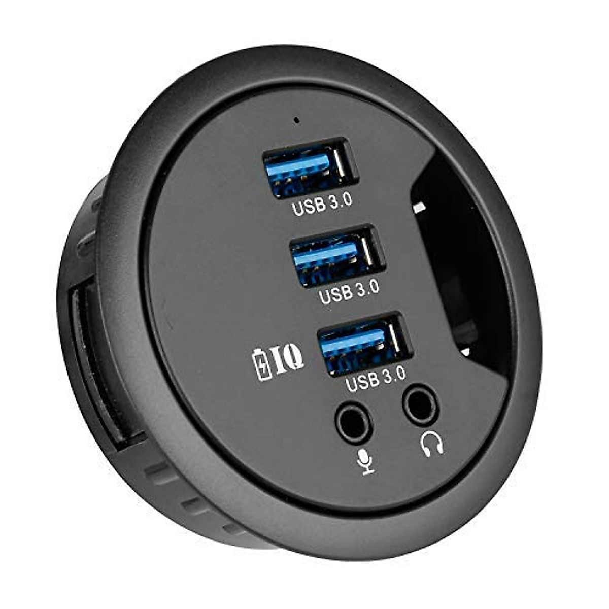 WDX Grommet Hole in Desk USB 3.0 3 Port Hub BC 1.2 USB Charger with 3.5mm Sound Card Mic Phone Jack, 5V/2A Power Adapter for iPhone/Smart Phones(AC Power Supply Included)