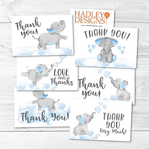 Hadley Designs 24 Blue Elephant Baby Shower Thank You Cards Boy Baby Shower Thank You Cards - Elephant Baby Shower Thank You Cards With Envelopes Baby Boy Thank You Cards