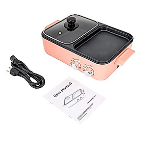 TFCFL Electric Grill and Hot Pot, 2 in 1 Non-Stick Barbecue Hot Pot Grill with Dual Temp Control, 1200-1500W, 2L, Mini Smokeless Korean BBQ/Shabu (Pink)