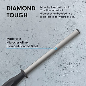 Messermeister 10” Diamond Oval Sharpening Rod - Knife Sharpener - Fast-Cutting 800 Grit Diamond Abrasive - Ergonomic Handle & Non-Marking Tip