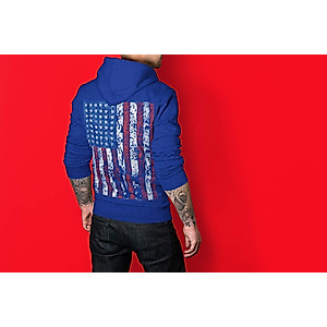 Lucky Ride American Flag Mens Sweatshirt United States USA Tattered Flag Hoodie, Black, S