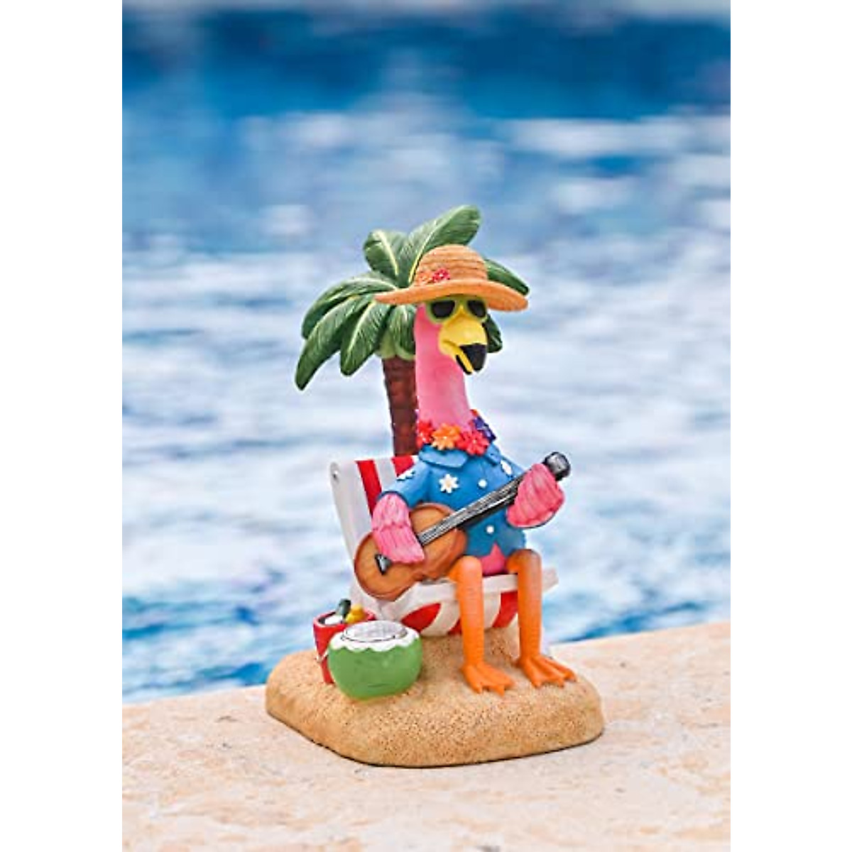 TERESA'S COLLECTIONS Flamingo Garden Statues with Outdoor Solar Lights for Yard,Hawaii Beach Flamingo Yard Art,Tropical Resin Sculptures Figurines for Patio Lawn Decorations,Gift,7.3"