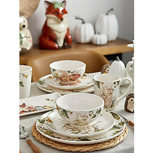 Bico Woodland Critters 24oz Ceramic Cereal Bowls, Set of 4, for Pasta, Salad, Cereal, Soup & Microwave & Dishwasher Safe