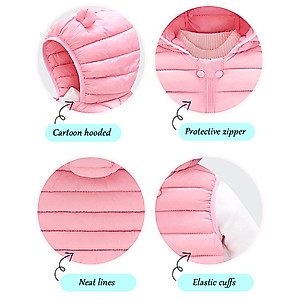 AIWUHE Baby Boys Girls Hooded Puffer Vest Winter Lightweight Sleeveless Bear ears Zipper Up Jacket Pink 90