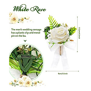Ivory Rose Wrist Corsage Wristlet Band Bracelet and Boutonniere Set for Men Women Bride Bridesmaid Wedding Prom Flowers Accessories (6 Boutonnieres)